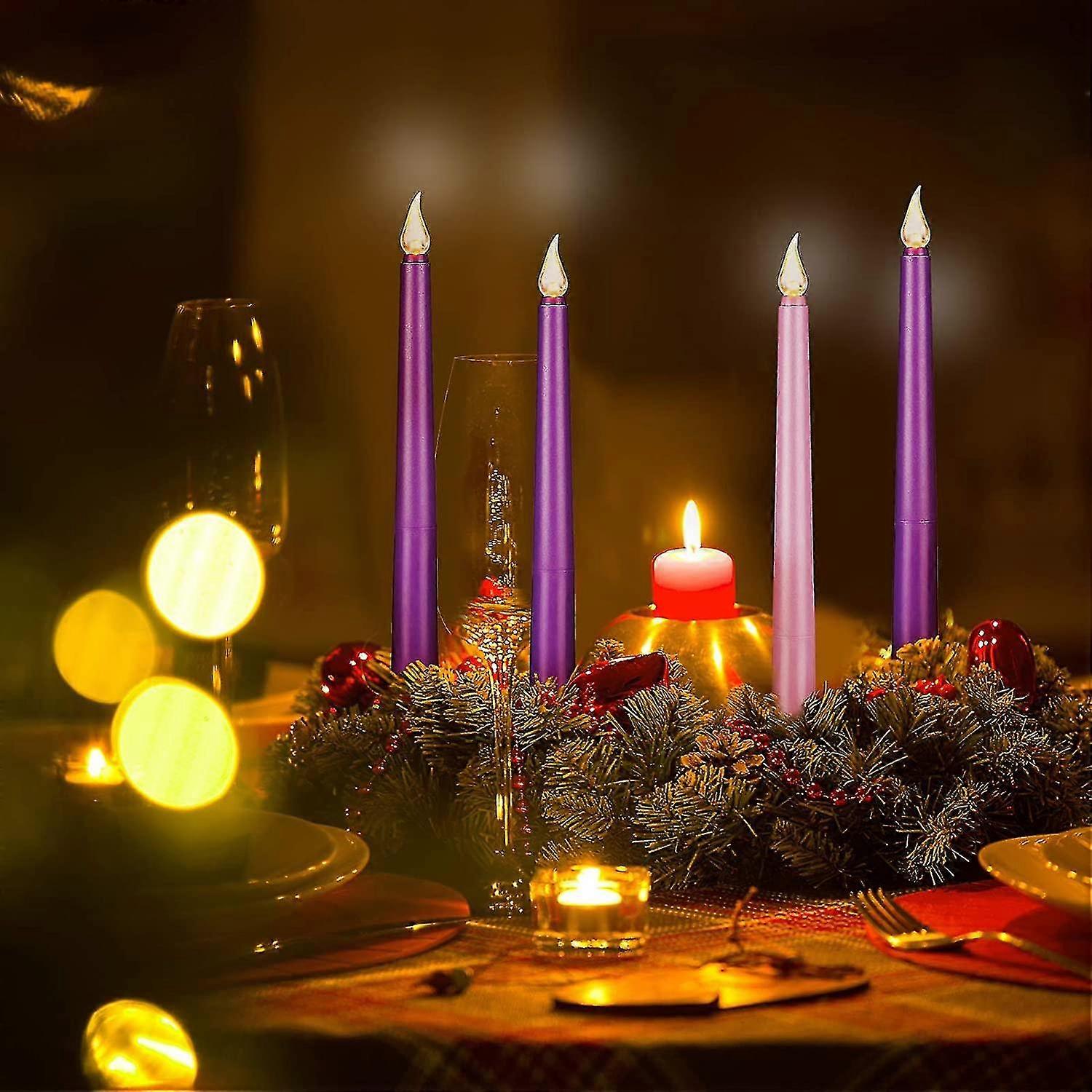 Wabjtam 4 Pieces Led Flameless Advent Candle Set Purple And Pink Advent ...