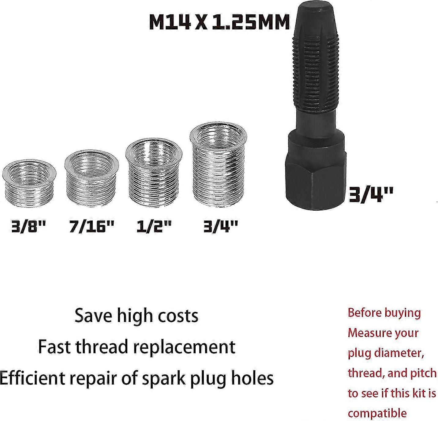 5pcs M14 x 1.25 Spark Plug Thread Repair Kit, Cylinder Head Rethreading ...