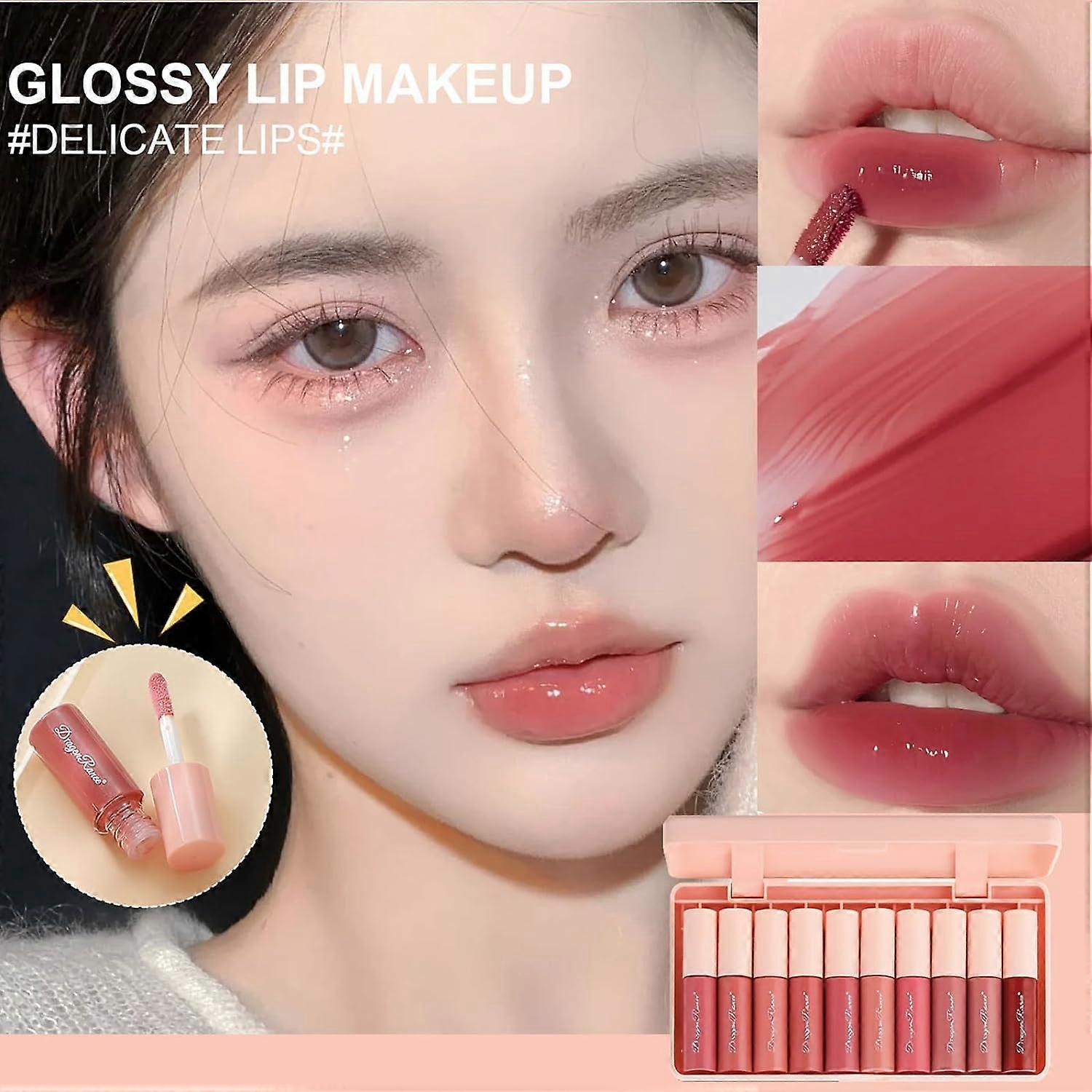 10 Colors Lip Tint Stain Set, Tint Stain Plumping Mini Liquid Lipstick ...