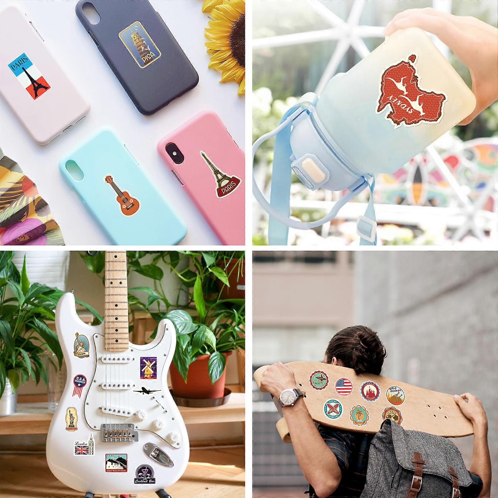 100 Pcs Travel Map Stickers, World Famous Landmarks Country City Logo ...