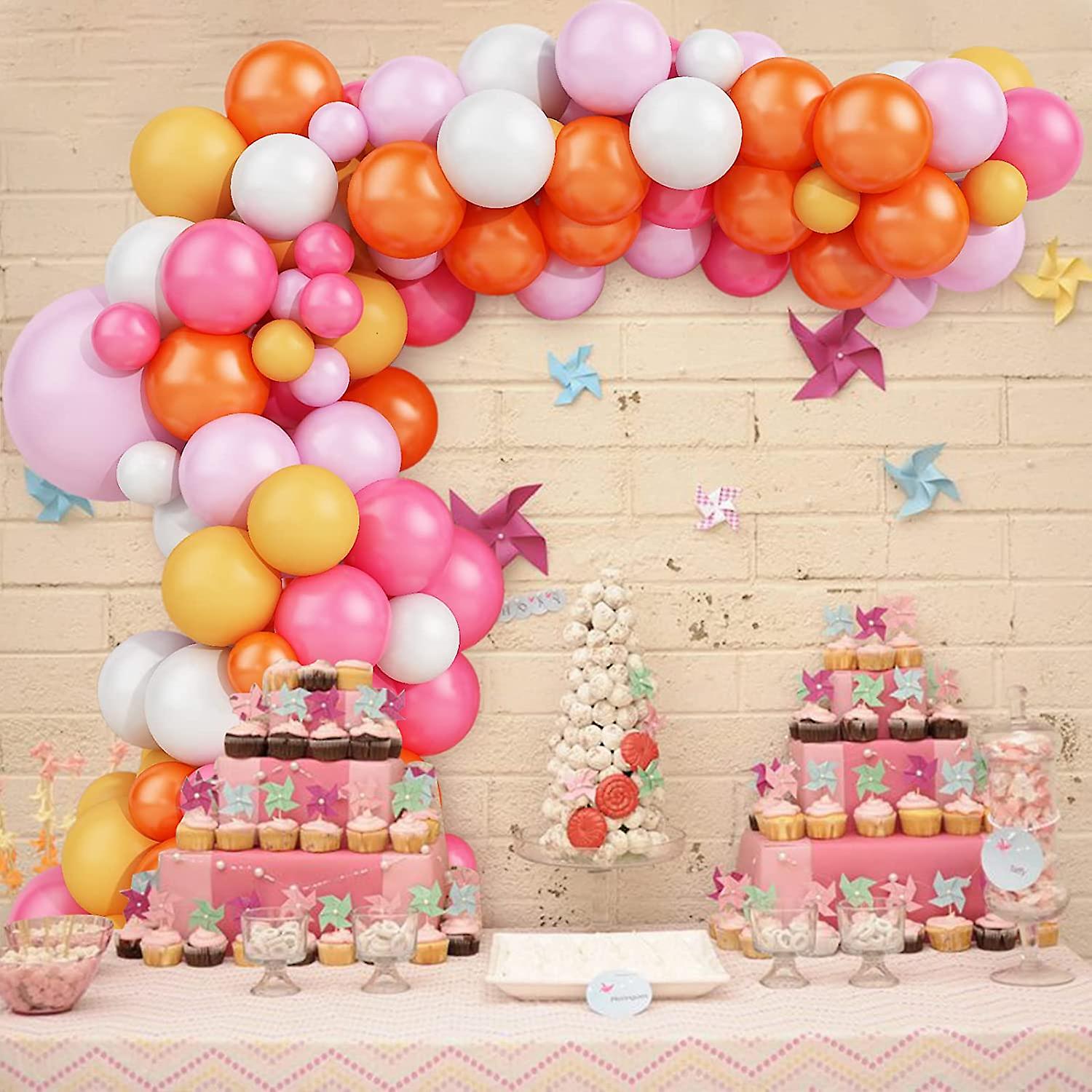Pink Balloons Garland Arch Kit, Pink Yellow Orange Balloon Garland ...