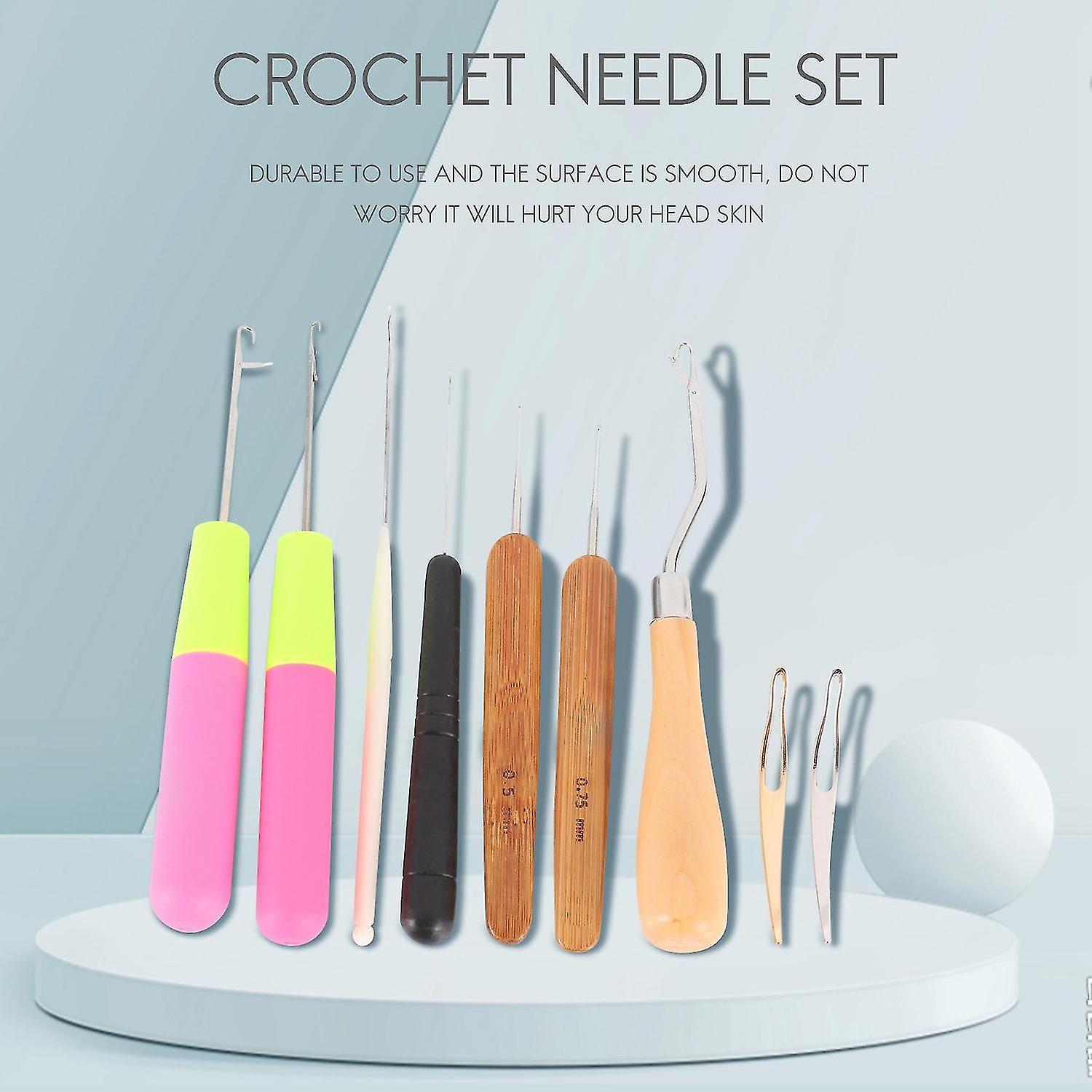 9 Pieces Bent Latch Hook Crochet Needle Set Latch Hook Dreadlocks Tool ...