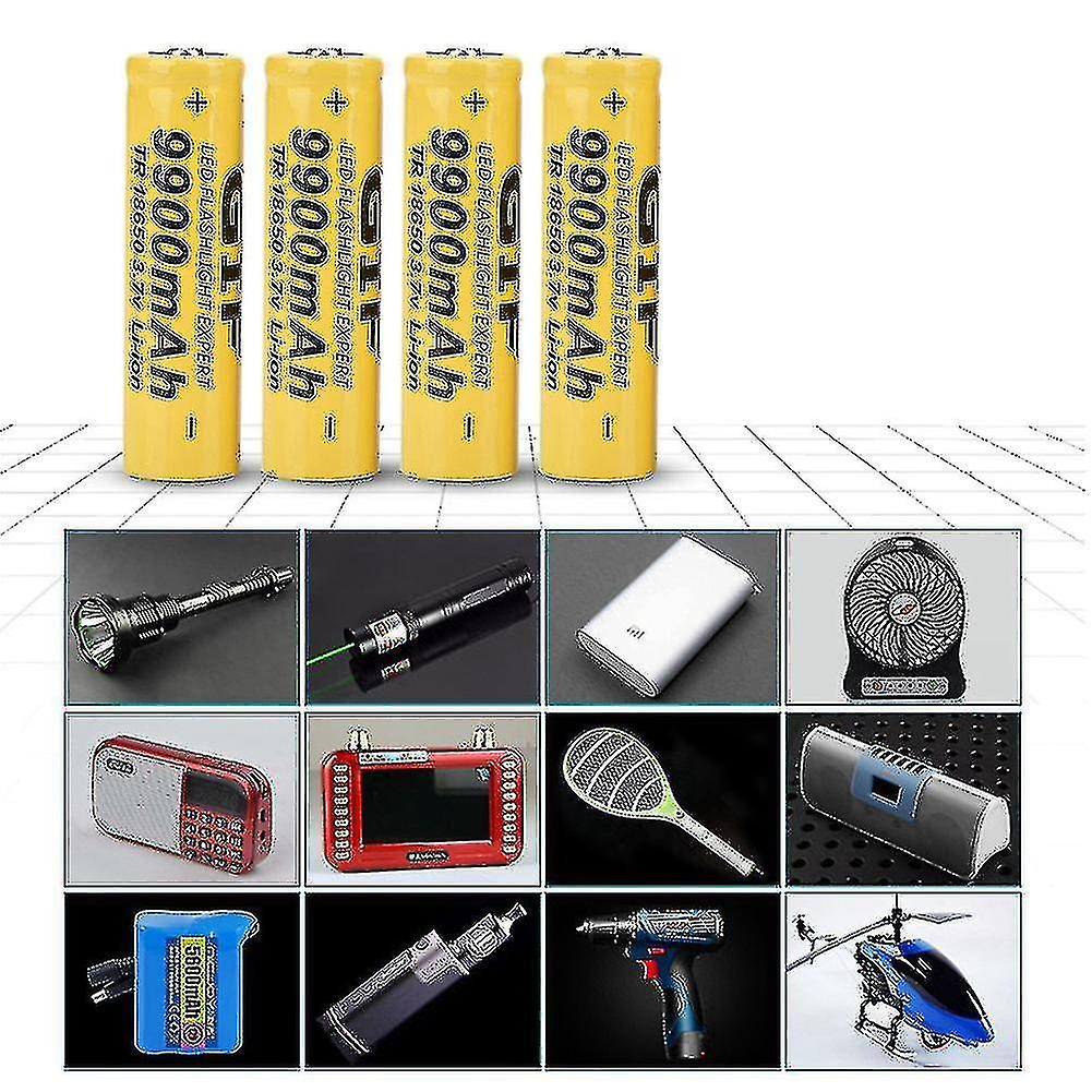 4pcs Flashlight Battery Gif 9900mah 18650 Rechargeable Battery Yellow ...