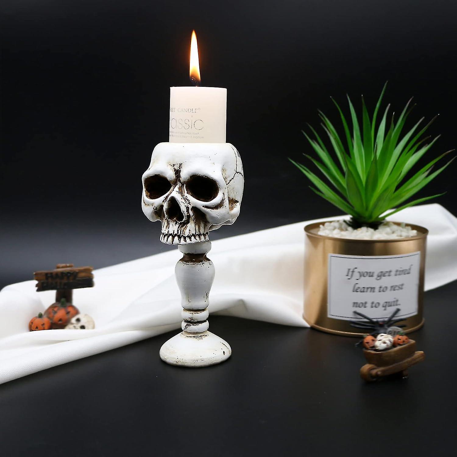 Skull Candle Holder - Tabletop Cranium Skeleton Head Candlestick Retro ...