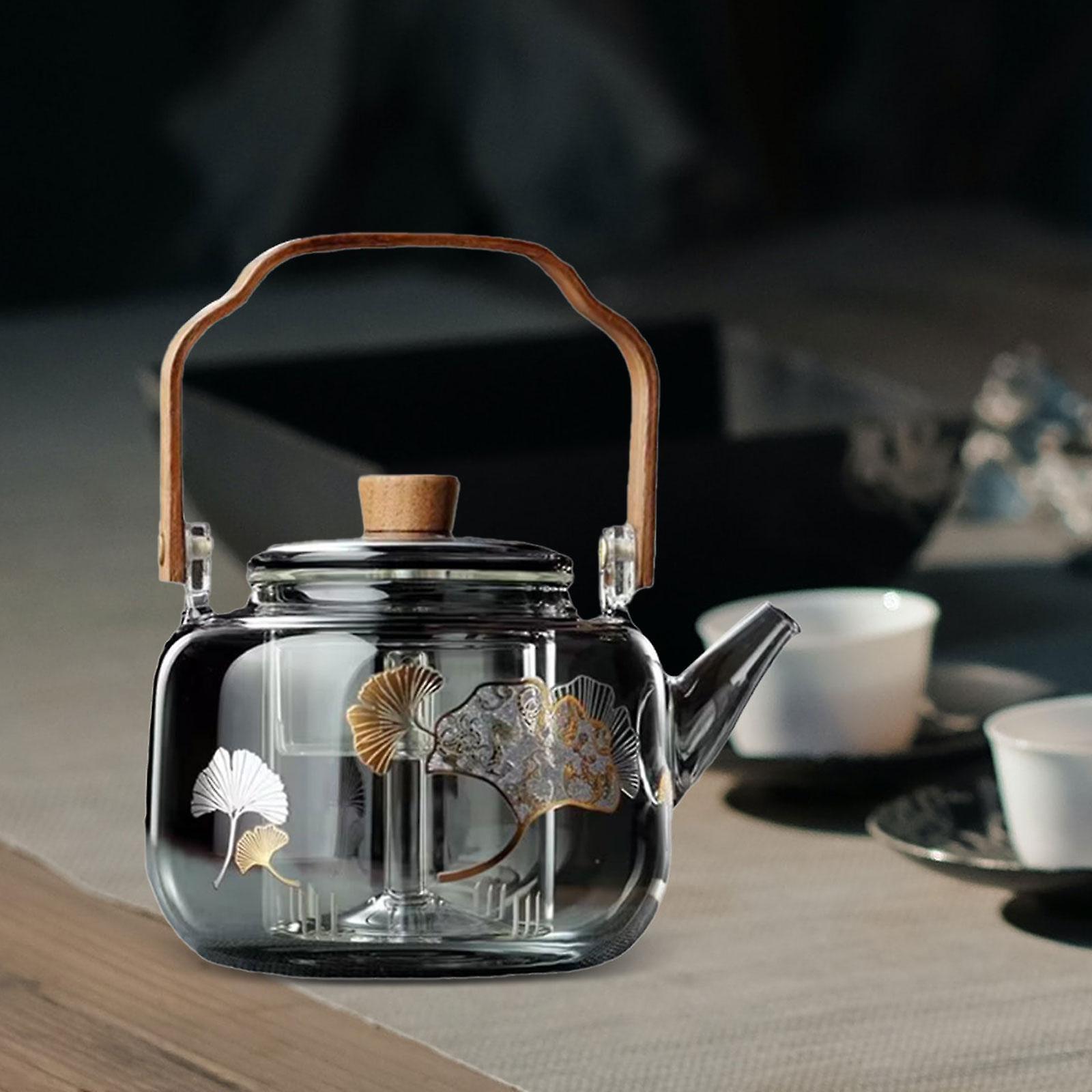 Glass Teapot with Tea Strainer 1L Hand Crafted Safe Kettle Blooming and ...