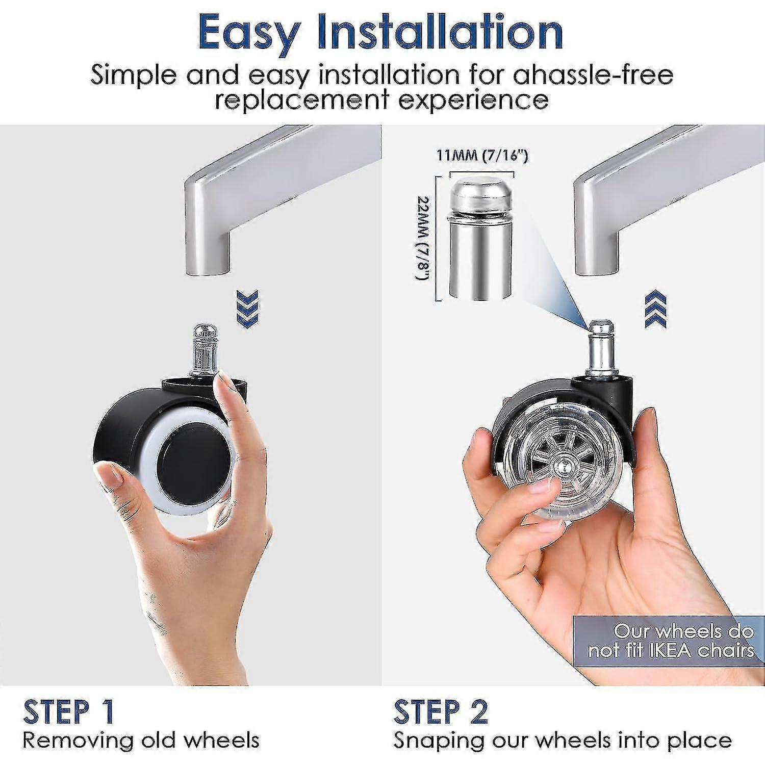 Set Of 5 Office Chair Caster 11mm X 22mm - Smooth And Quiet Rolling ...