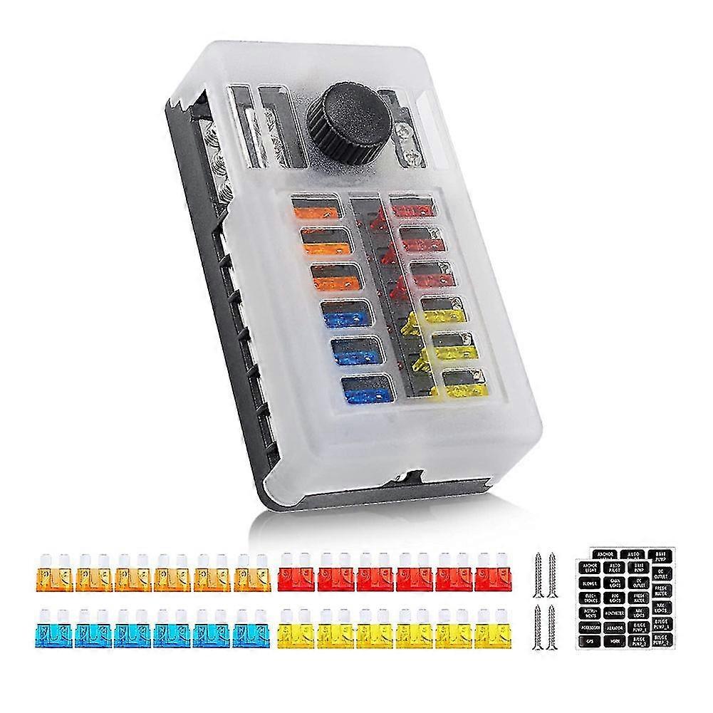 12 Way 12v Fuse Box 12volt Blade Fuse Block Holder, 12 Circuit W/negative Bus Waterproof Fuse ...