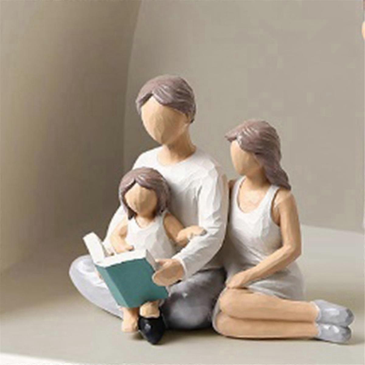 Family of 3 Figurines Decor Resin Family Sculpture Parents and Daughter ...