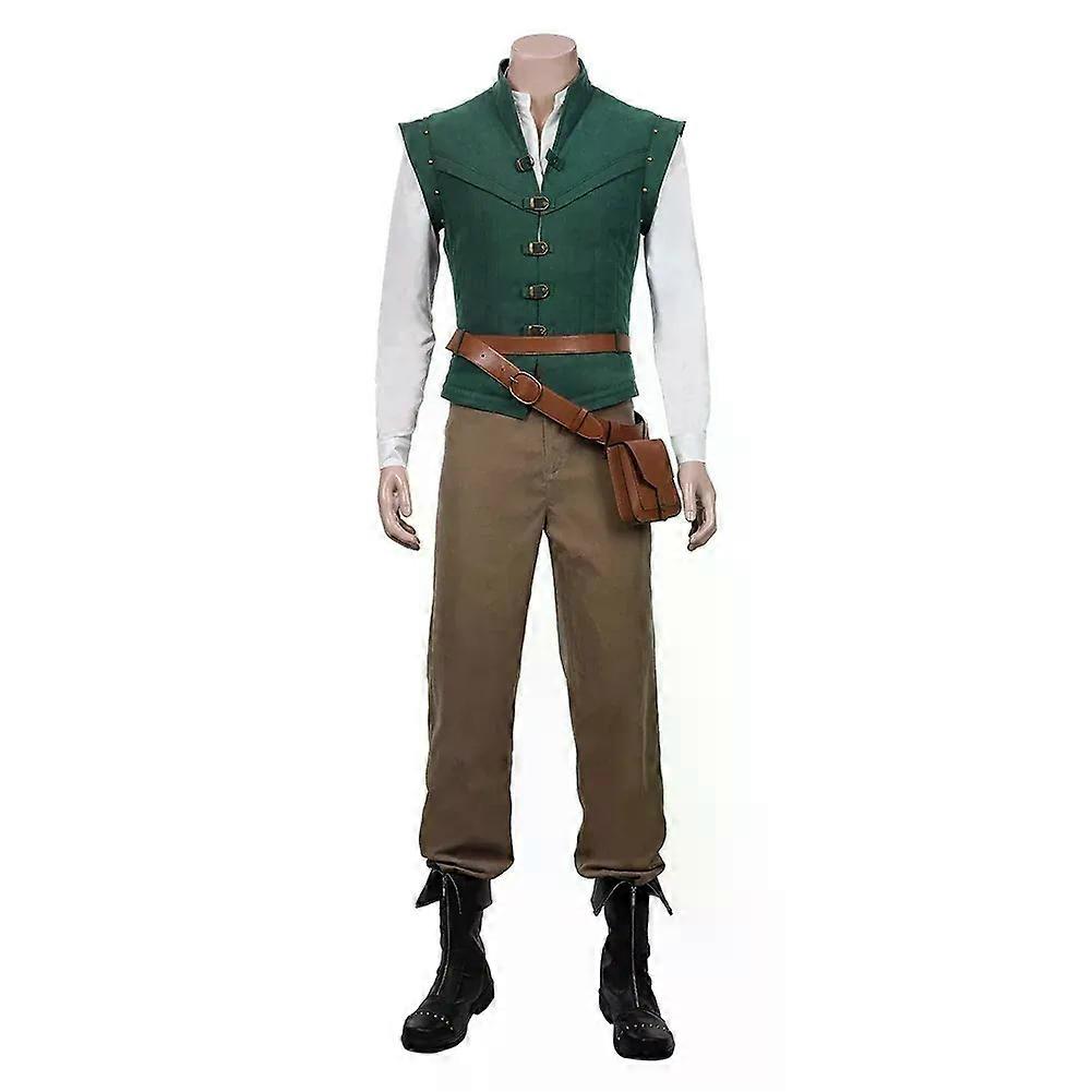 Flynn Rider Cosplay Costume Green Vest White Shirt Brown Pant Adult ...