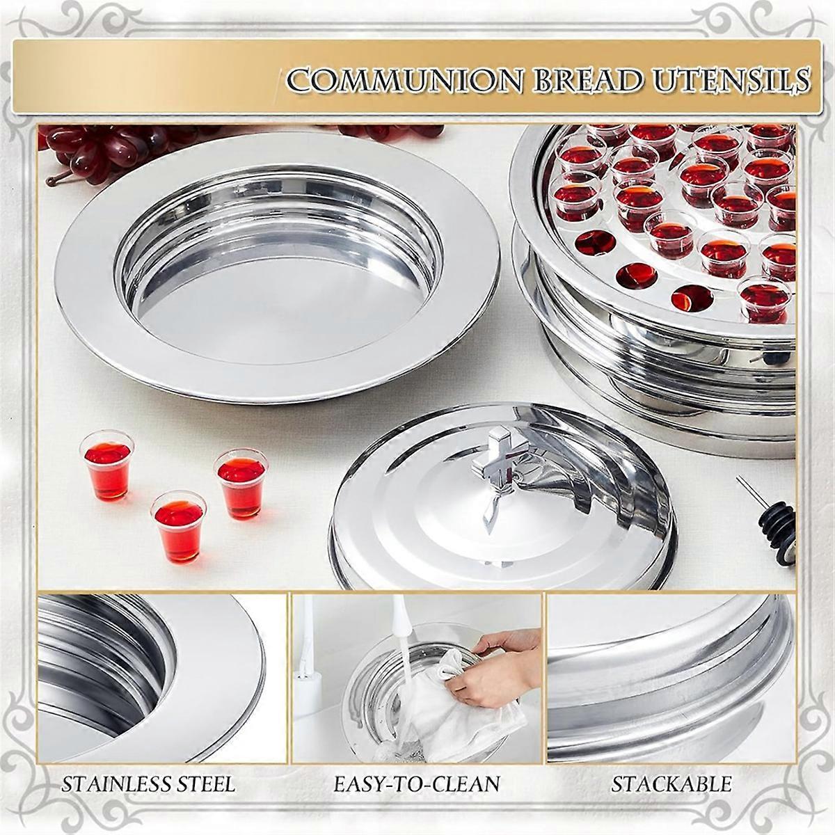 Communion Set with Lid,Stainless Steel Bread Tray Plates for Churches ...