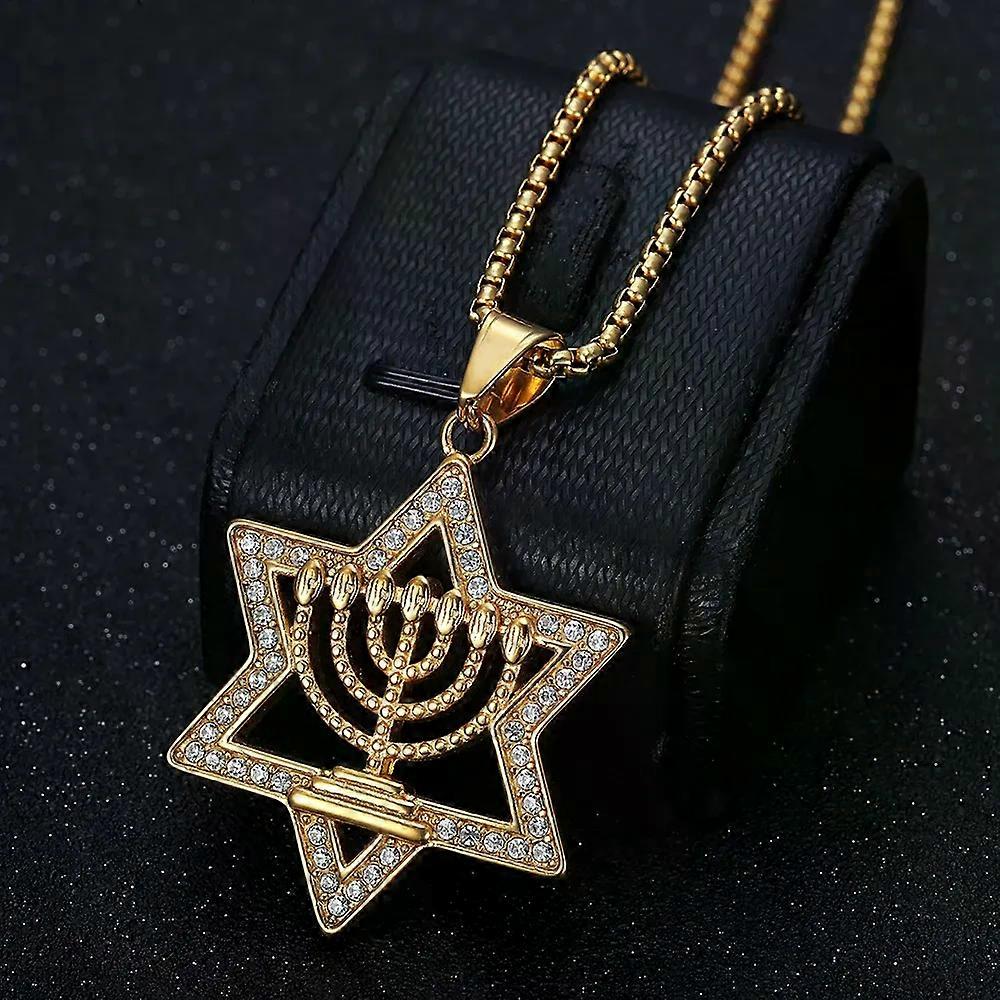 Hip Hop Iced Out Star Of David Candlestick Pendant Gold Color Stainless ...