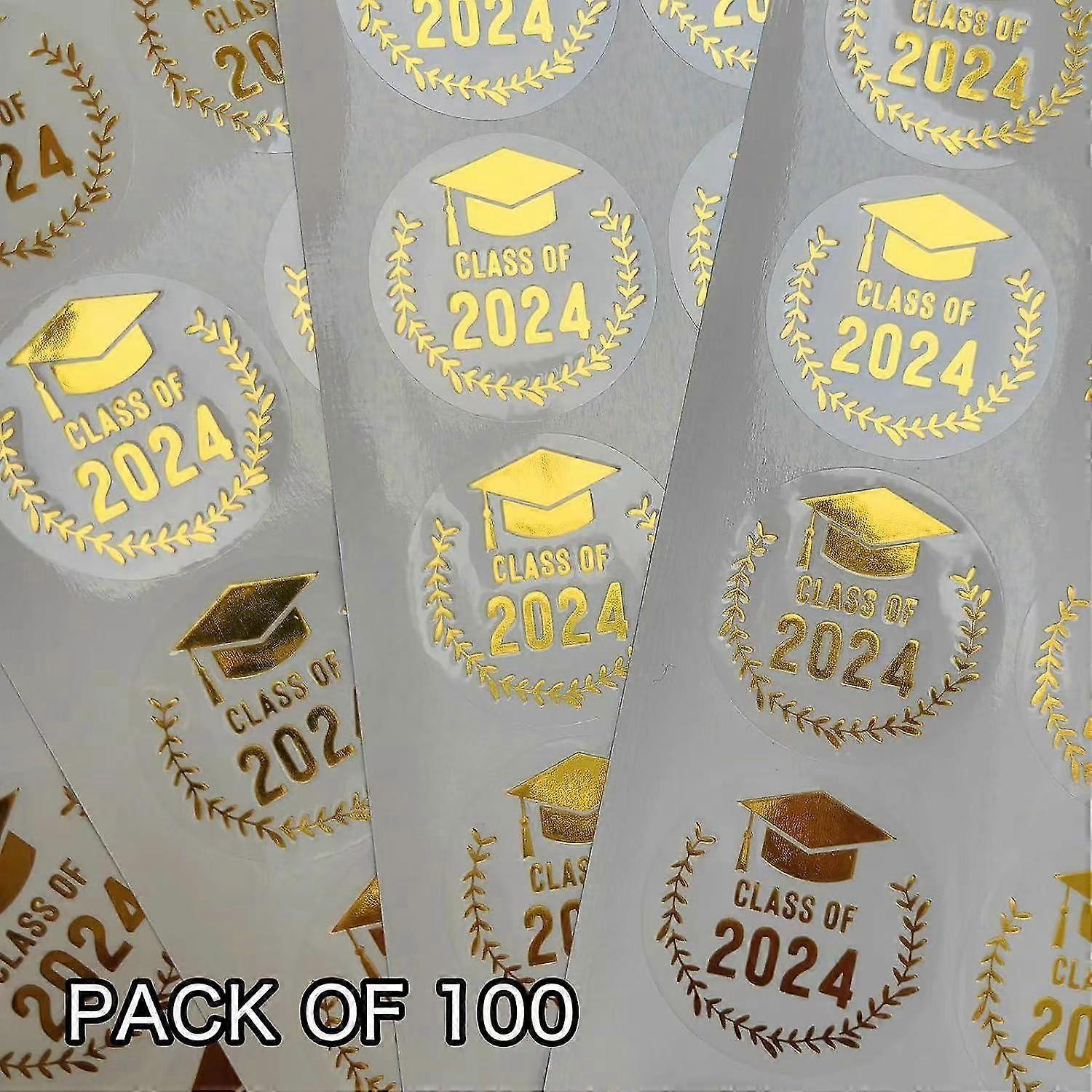100 x Class of 2024 Stickers, Graduation Gift Gold Stickers, Class of ...