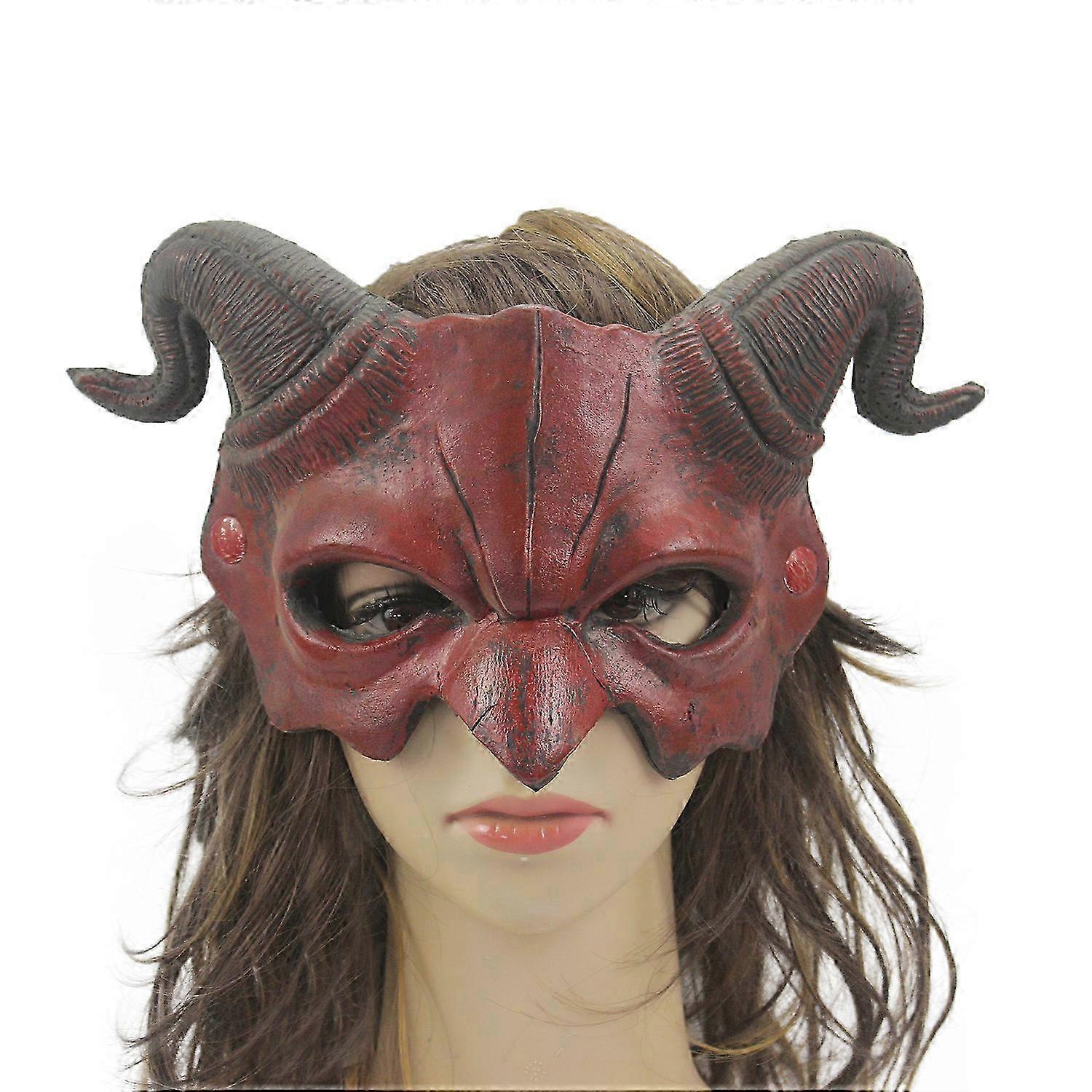 Devil Mask Halloween Masquerade Sheep Horn Half Face PU Mask | Fruugo UK