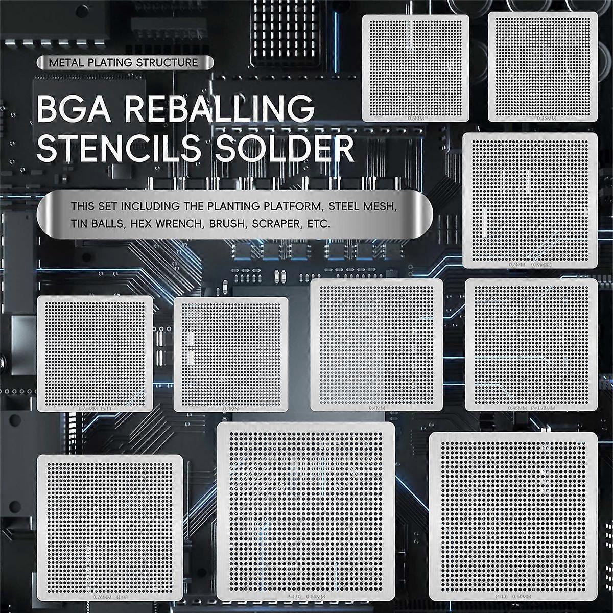 BGA Reballing Directly Heat Stencils Solder Paste Tin Balls Station Steel Mesh BGA Reball Kit ...