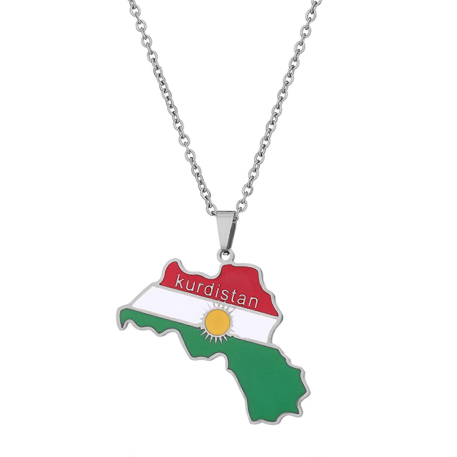Stainless Steel Kurdistan Map Pendant Necklaces Chain Kurdish Flag Map ...