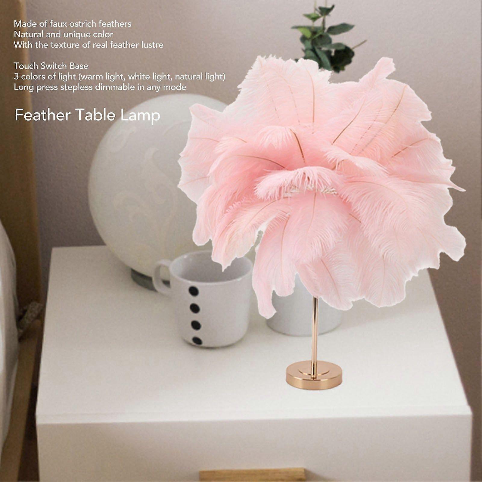 Feather Table Lamp 3 Color Dimmable Touch Switch USB Plug in Romantic ...