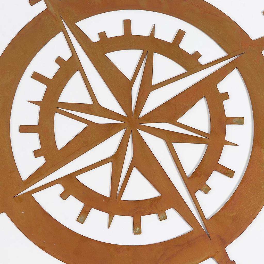Round Compass With Rusty Finish Iron Sculpture Beach Theme Wall Art ...
