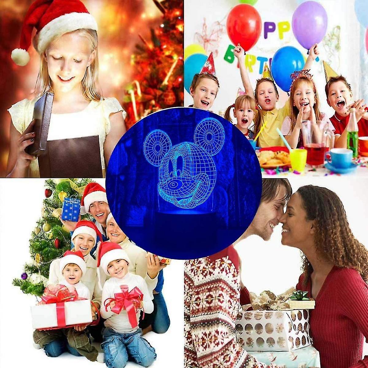Cute Mickey Mouse Head 3d Led Optical Illusion Acrylic Night Light With ...