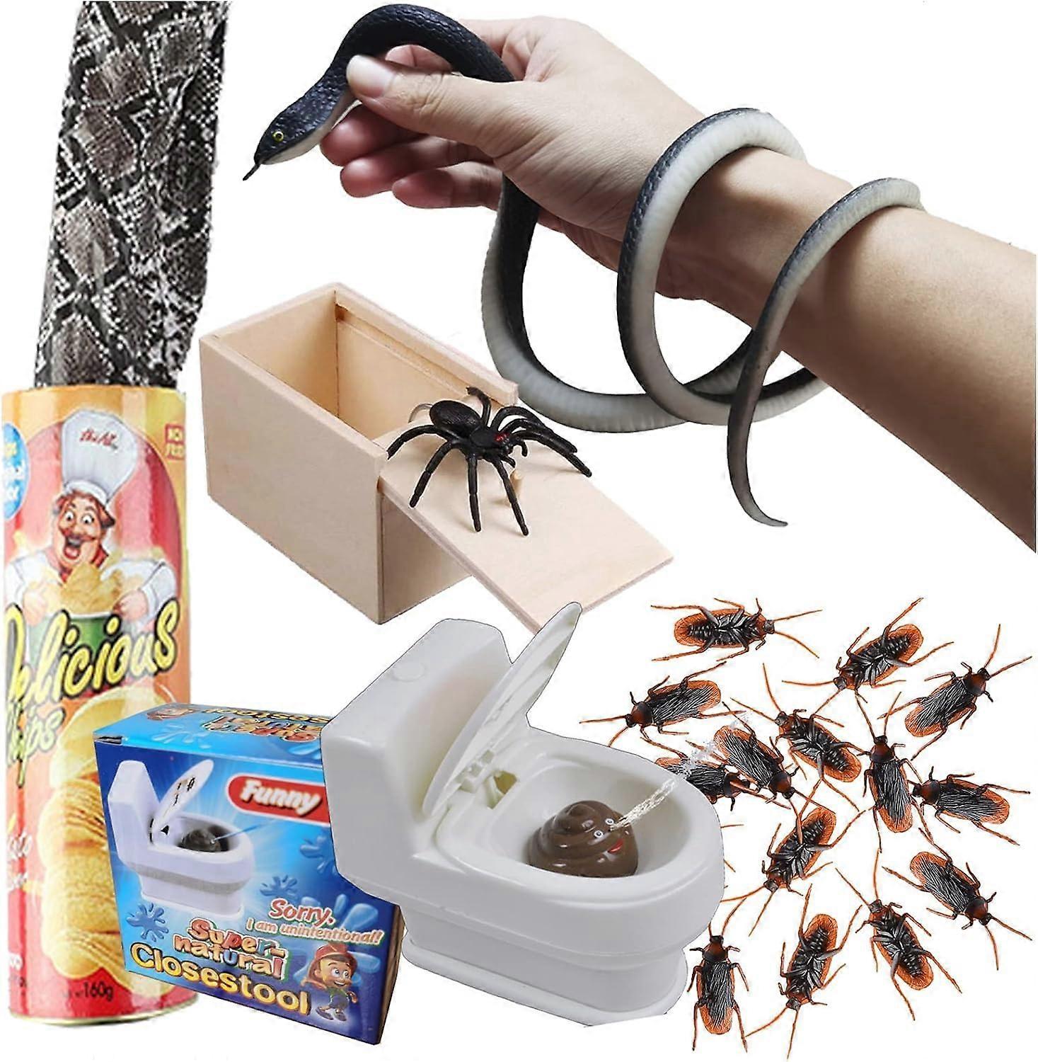 Prank Kit Funny Gag Gifts, Realistic Rubber Snakes Fake Roaches ...