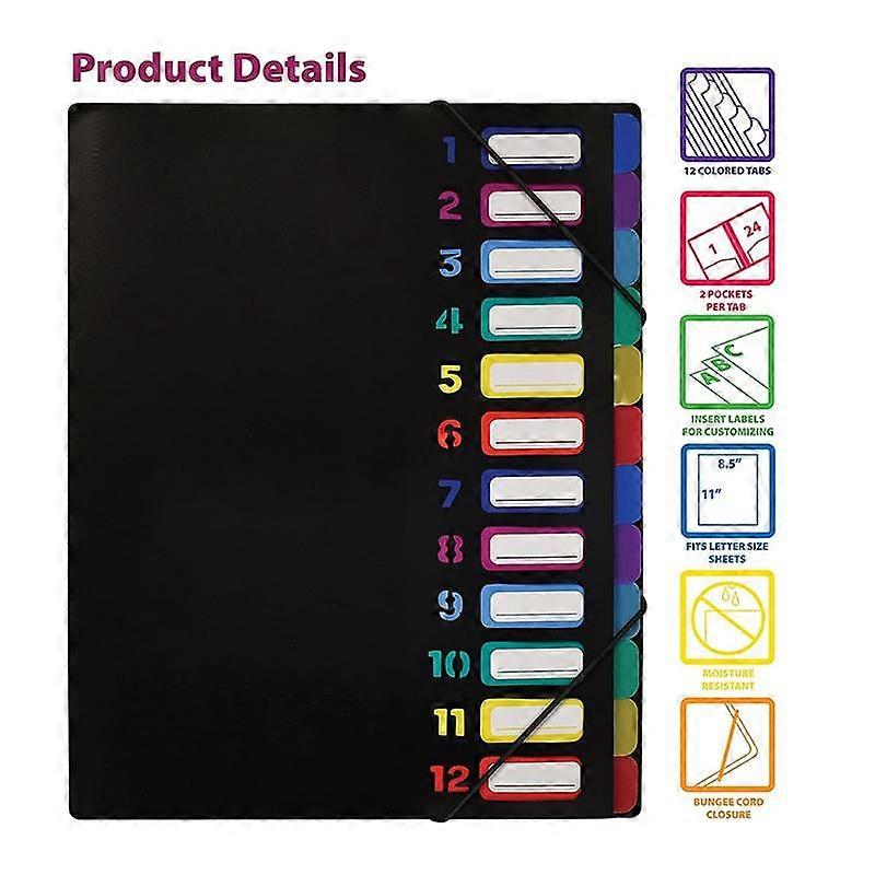24 Clear Pocket Expanding File Folder 12 Colored Tabs,Holds 300 Sheets ...