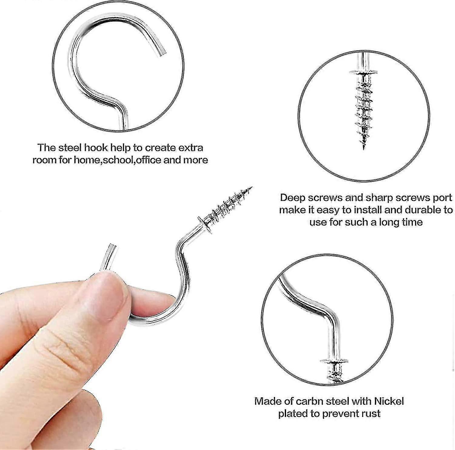 Screw Hooks, Pack Of 150 Wood Thread, Hooks For Screwing 7 Sizes Screw ...