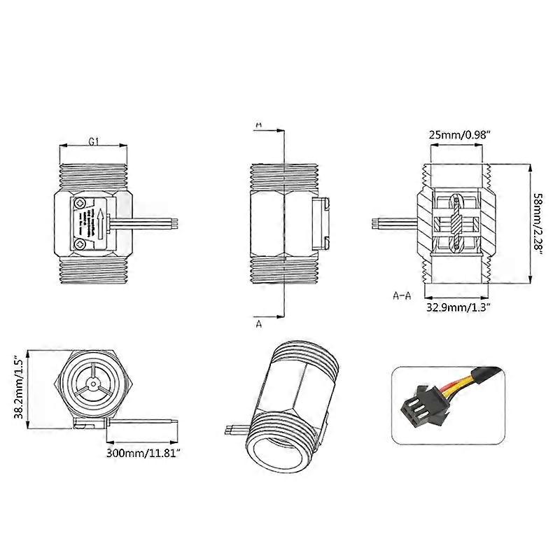 Water Flow Sensor Hall Sensor Switch Flow Meter Water Meter Industrial Turbine Flowmeter 1 Inch ...