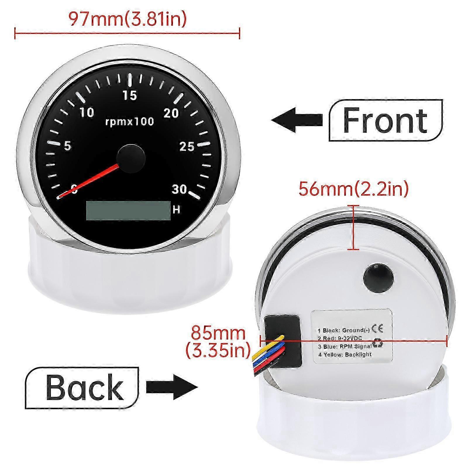 For Marine Vehicle Tachometer 85mm RPM Gauge with LCD Hour Meter 8000 ...
