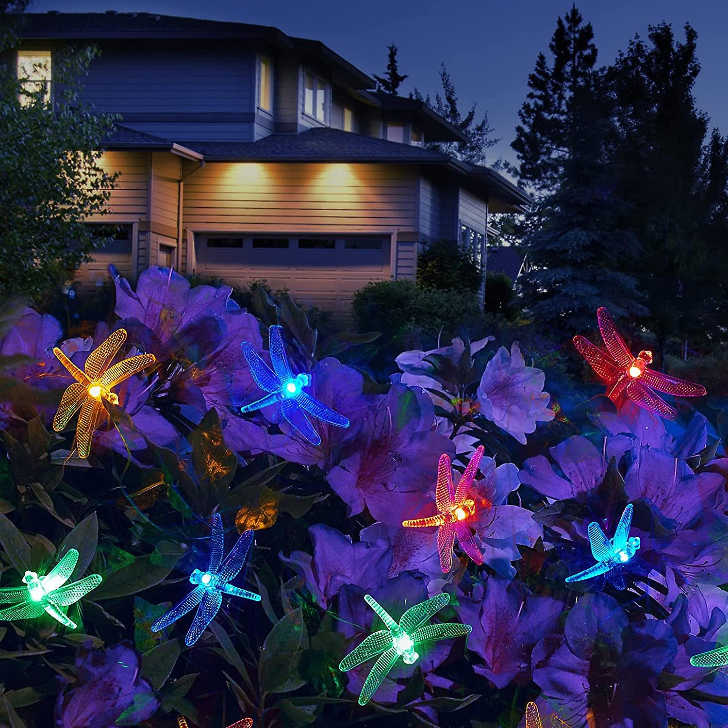 Pack Multicolor Dragonfly Solar String Lights Outdoor Waterproof, 30 ...