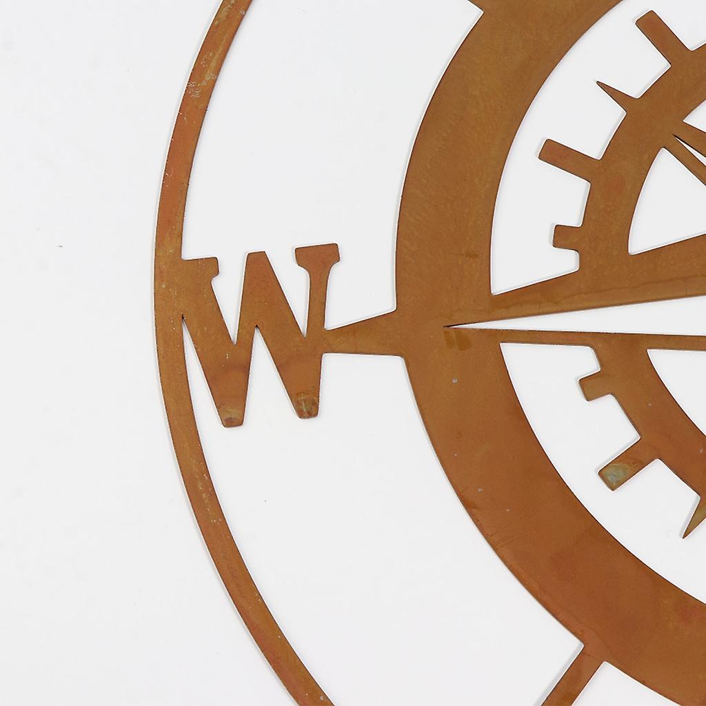 Round Compass With Rusty Finish Iron Sculpture Beach Theme Wall Art ...