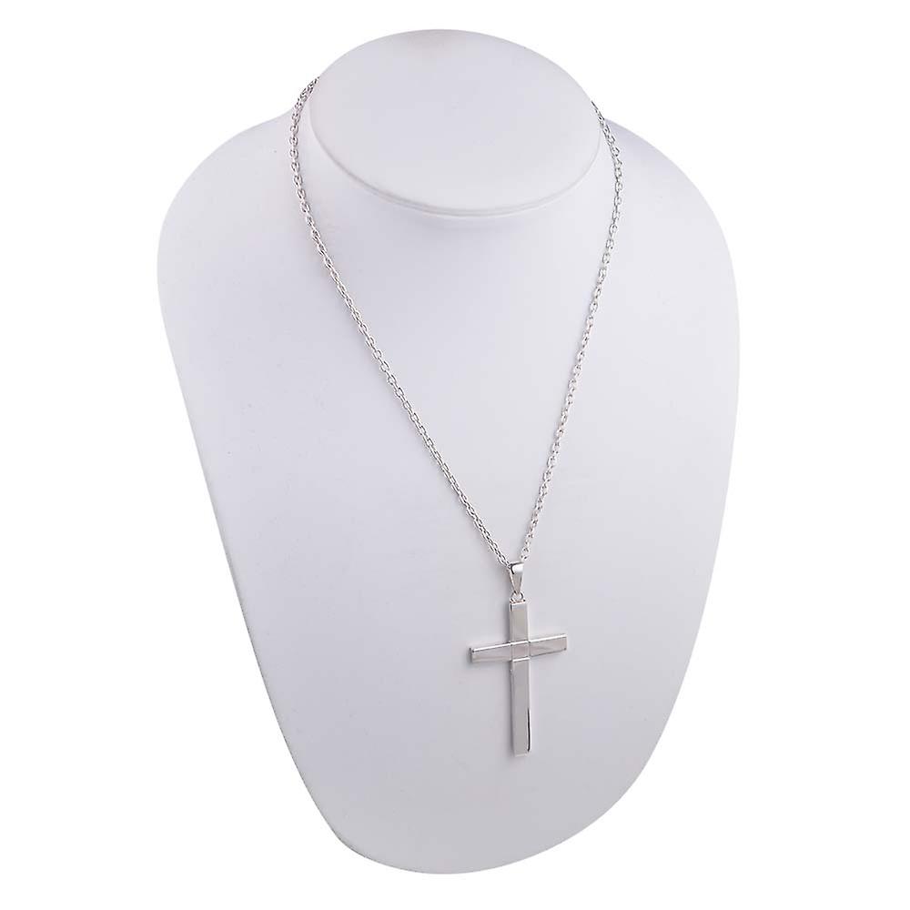 Silver 55x33mm engine turned centre square solid block Cross on a bail ...