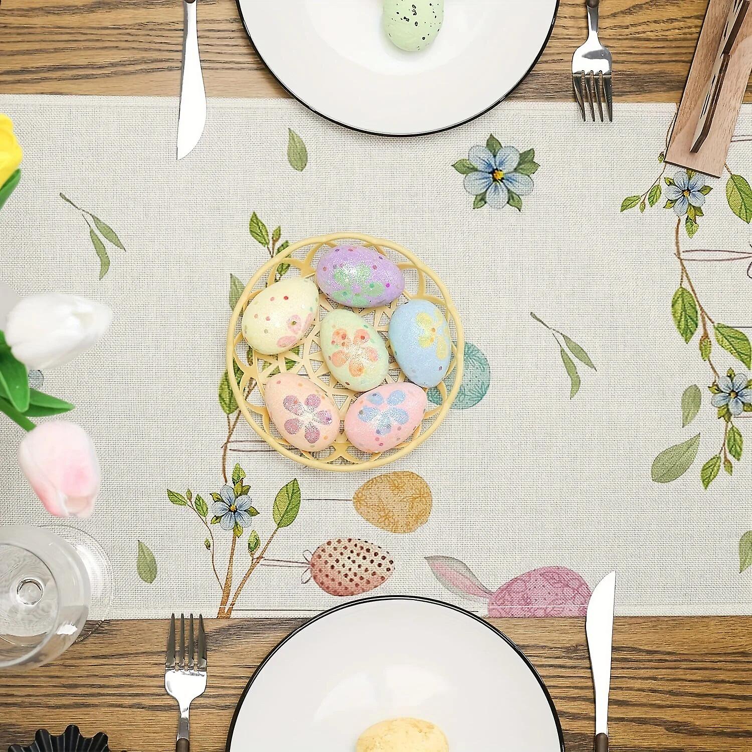 Easter Bunny Colorful Egg Linen Table Runners Dresser Scarves Table ...