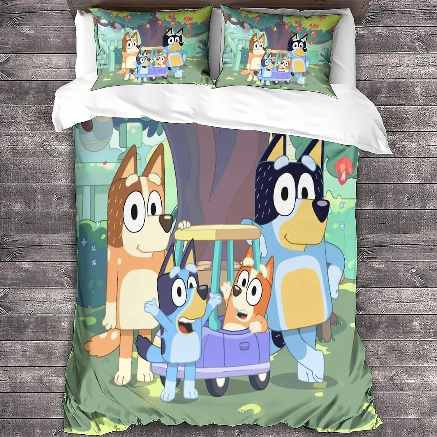 Entemah Bluey Bedding Duvet Cover Set,3D Printed 3 Pieces Cute Anime ...