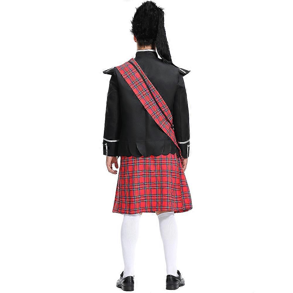 Adult Highlander Fancy Up Scotland Uniform Red Tartan Mens Scottish ...