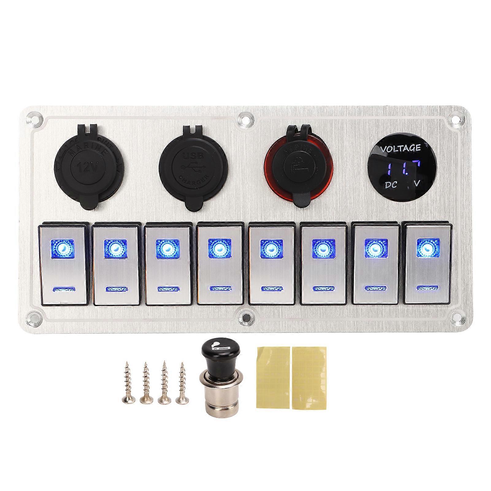 Rocker Switch Panel 8 Gang 12?24V 5 Pin Blue Light Toggle On Off Lights ...