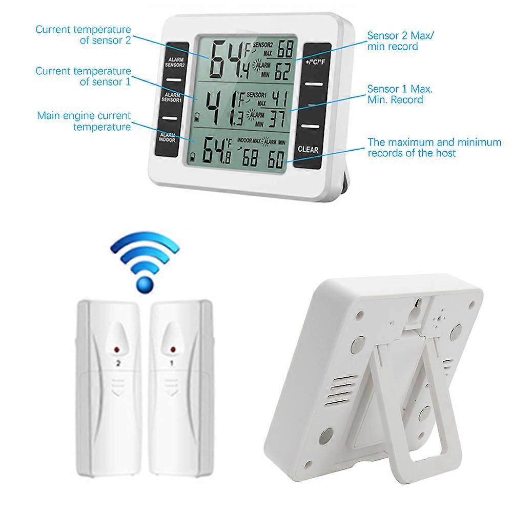 2 Sensor Wireless Digital Thermometers Temp-Alarm 2 Sensor Indoor ...