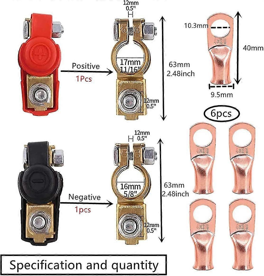 1 Pair Battery Terminals Battery Terminal Lug Clamp Connector With 6 ...