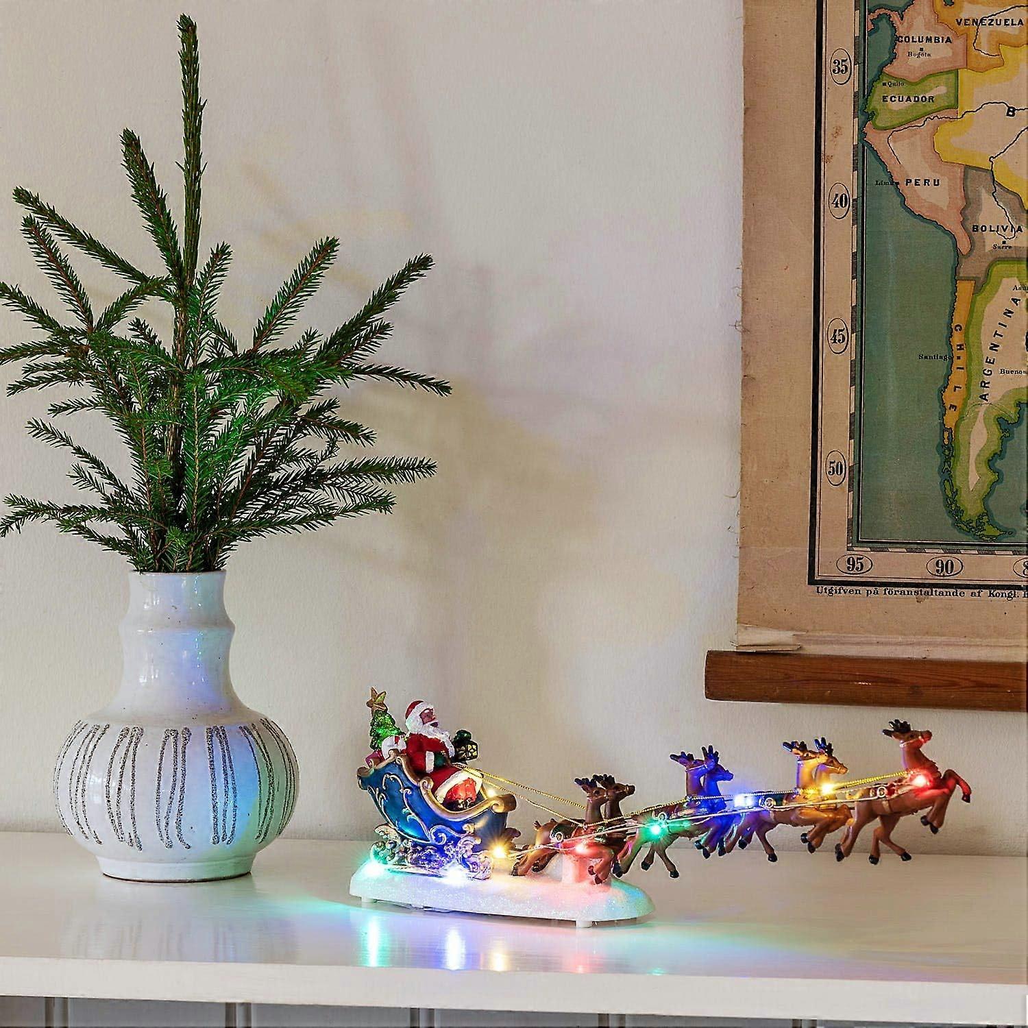 LED Christmas Scene : Santa in Sleigh with Flying Reindeer,Christmas ...