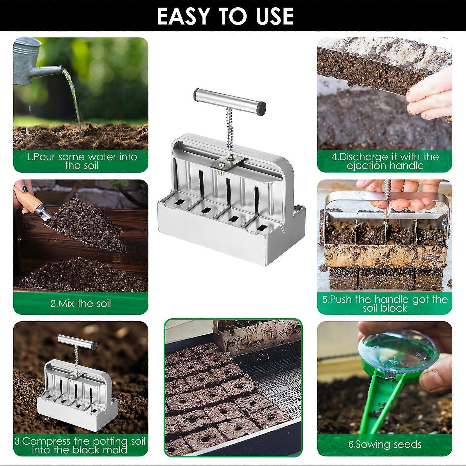 Soil Blocker Soil Block Maker 2 inch 8 Cell Soil Blocking Tool kit with ...