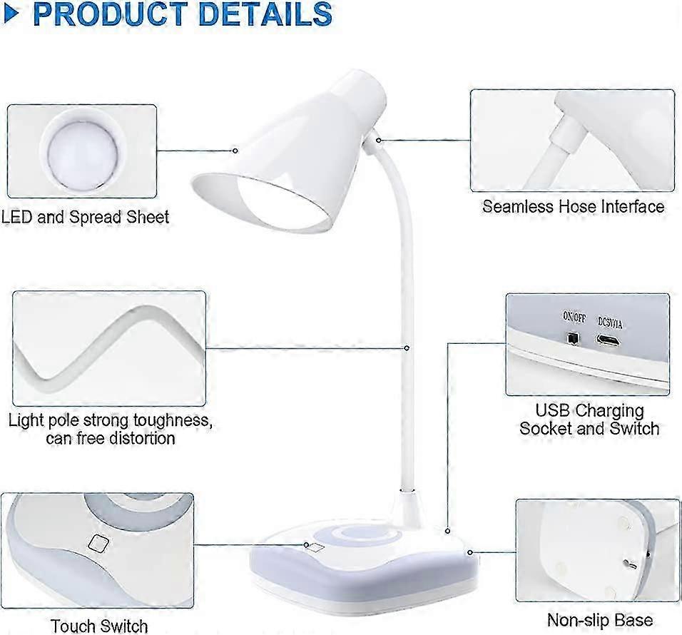 LED Desk Lamp, USB Rechargeable Table Lamp Touch Energy-Saving Portable ...