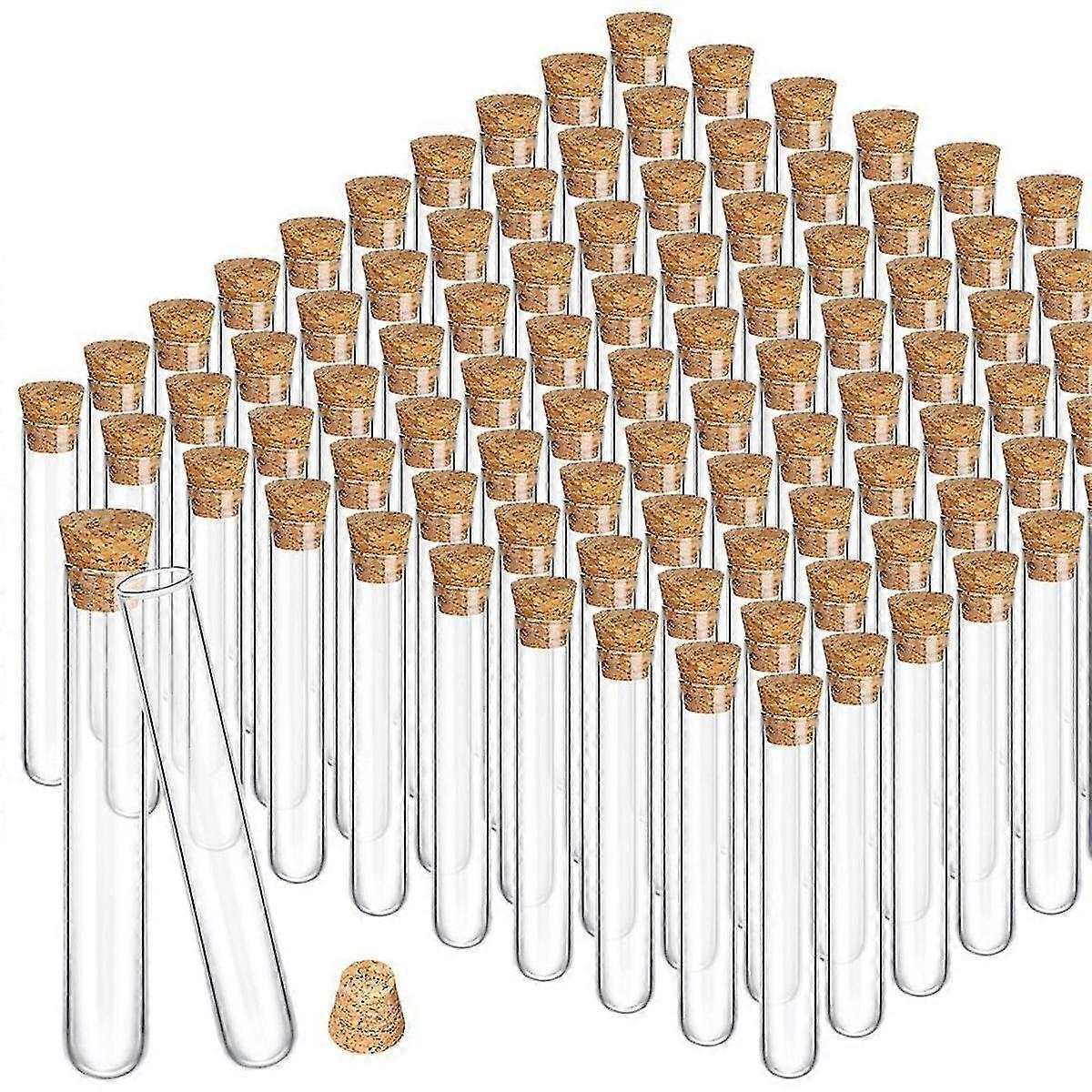 100PCS Glass Test Tubes with Cork Clear Stoppers Round Bottom Lab Test ...