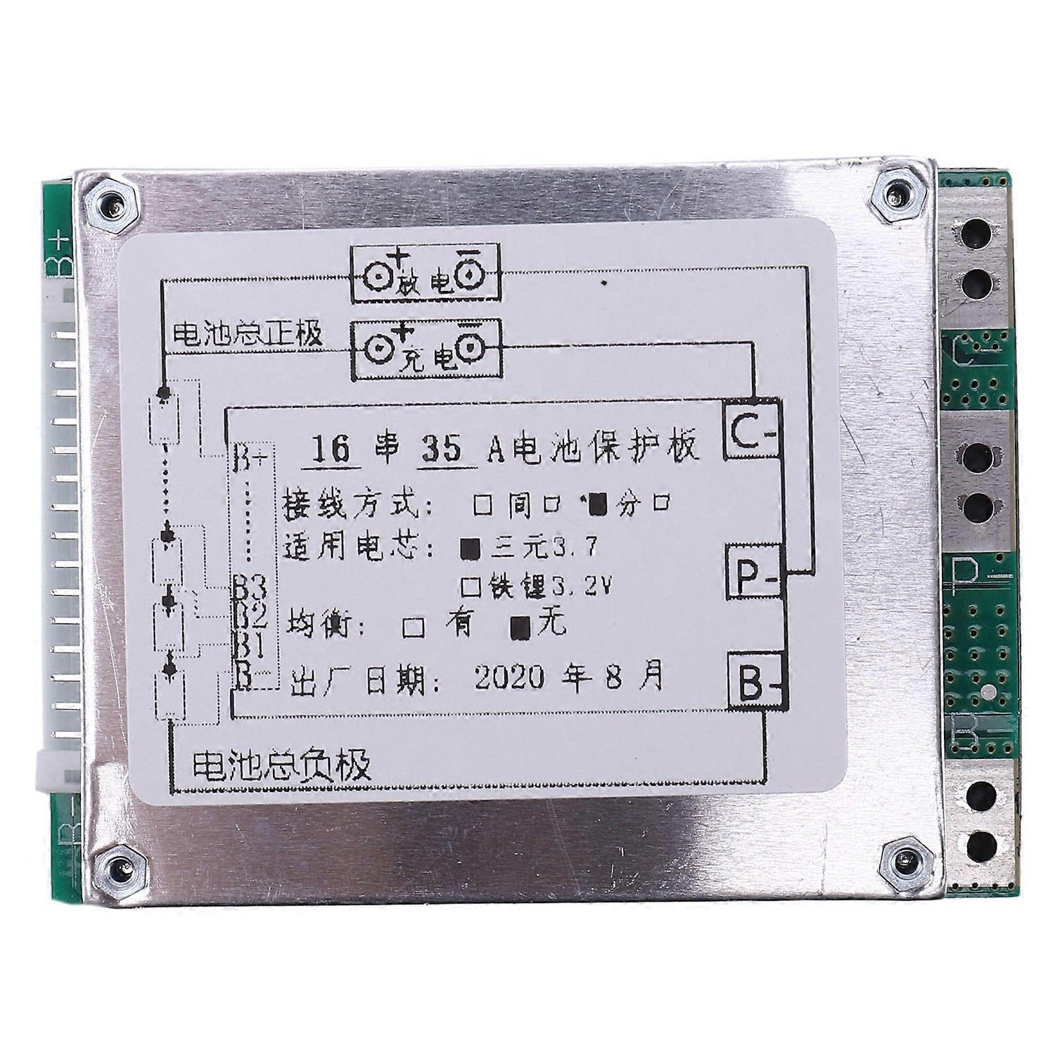 16S 60V 35A Li-Ion Lithium BMS PCB Protection Board with UPS Energy ...