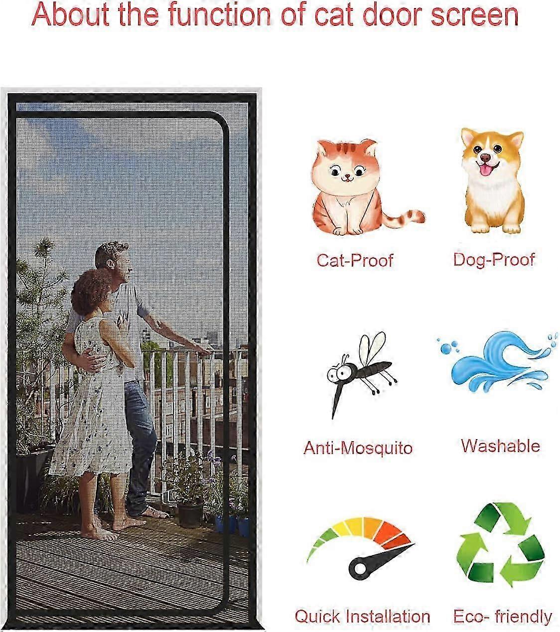 Reinforced Cat Screen Door Heavy Duty Pet-Proof Screen with Zipper ...