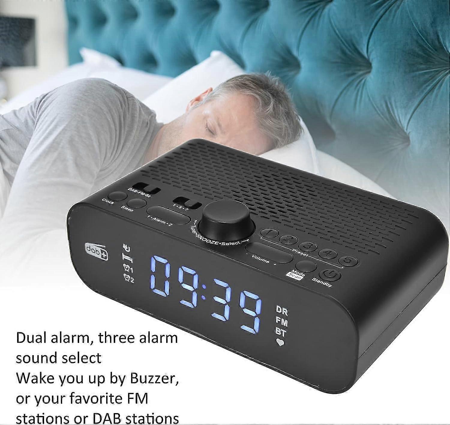 Alarm Clock Radio Led Display Bass Diaphragm Adjustable Brightness Dab ...