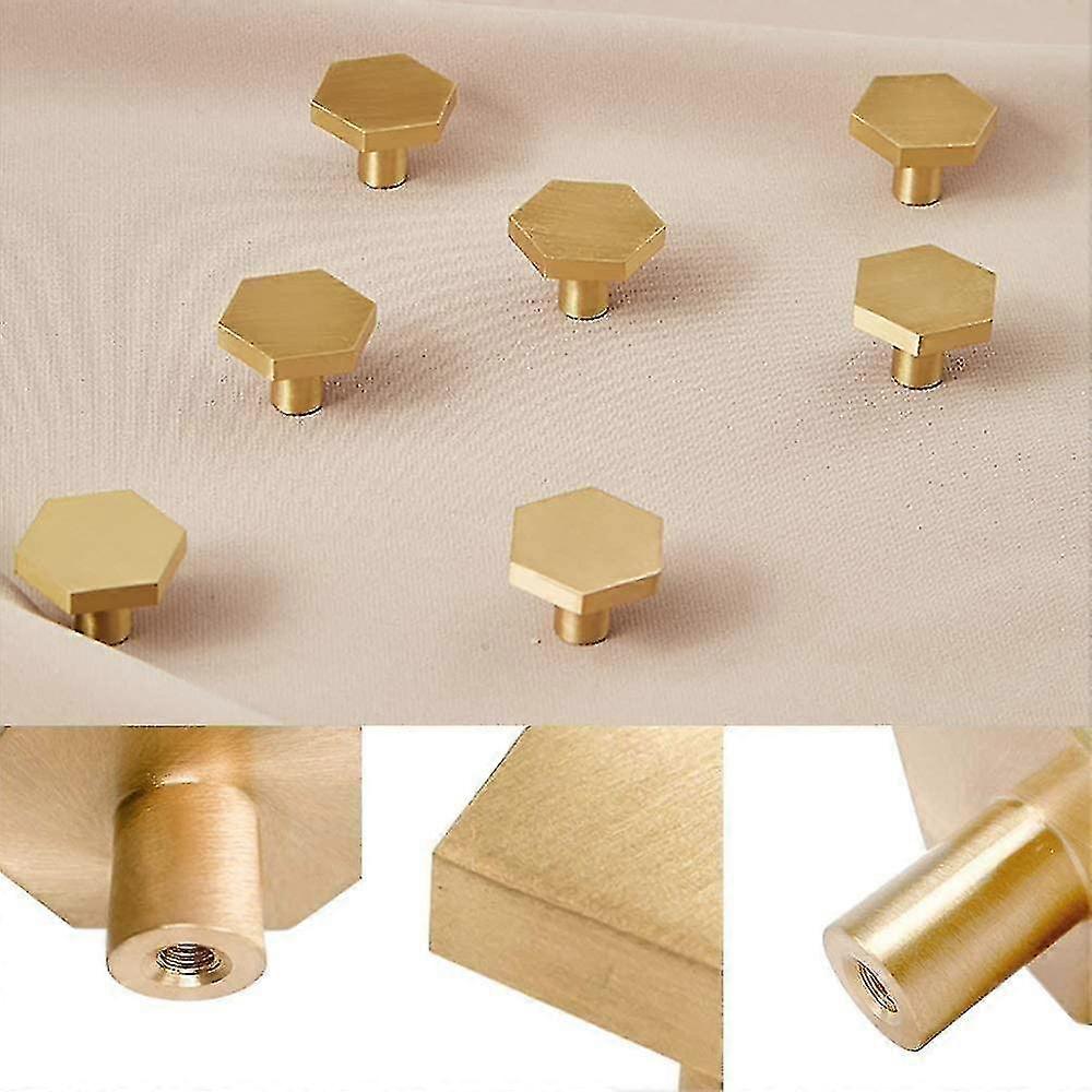 10 Pieces Solid Brass Hexagonal Knobs, Cupboard Door Handle Round Brass Knob With Screws ...