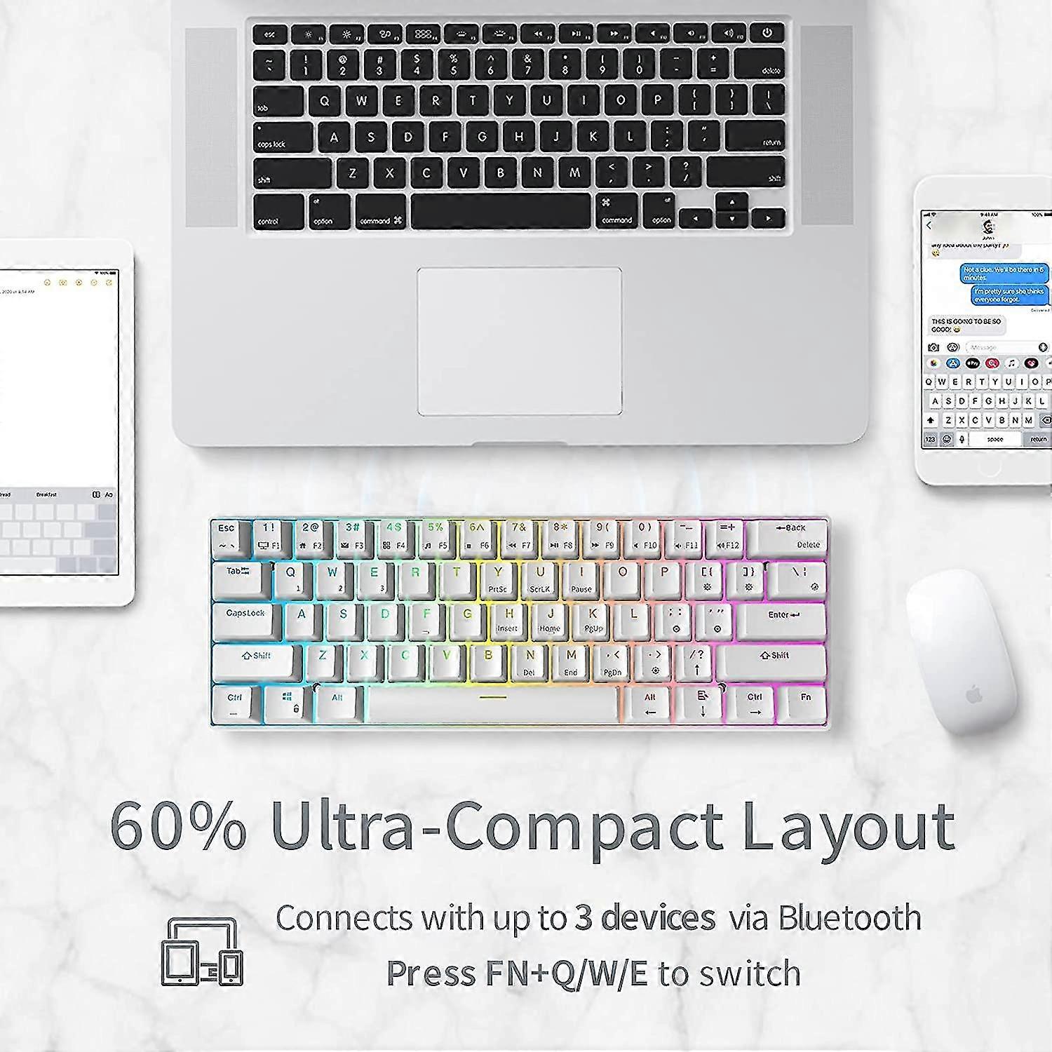 Rk Rk61 Rgb Wireless/wired 60% Compact Mechanical Keyboard, 61-key ...