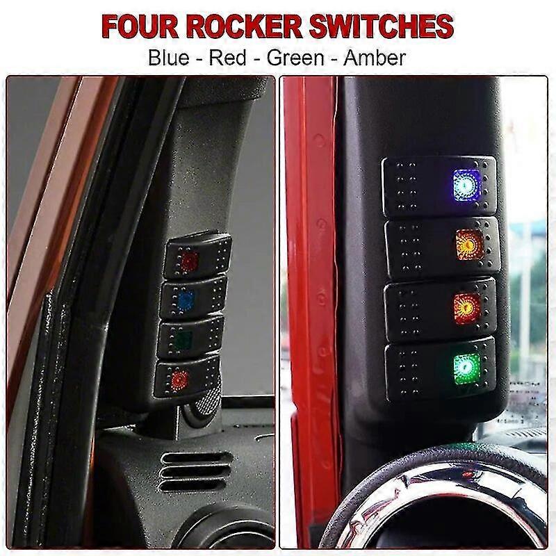 Left Hand A Pillar Switch Pod with 4 Rocker Switches for Jeep Wrangler ...