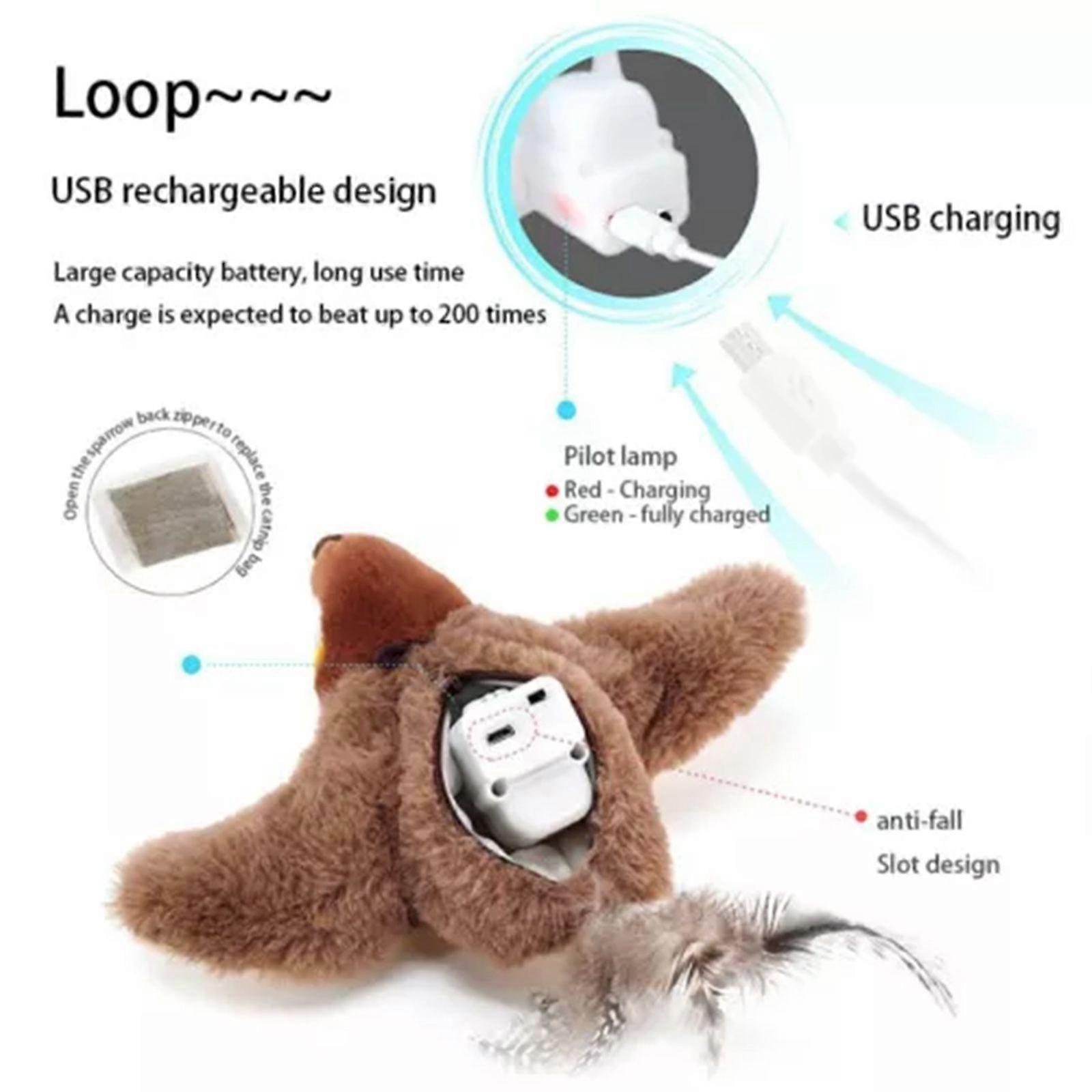 Electronic Interactive Flying Bird Cat Toy Flapping Wings,Sparrow ...