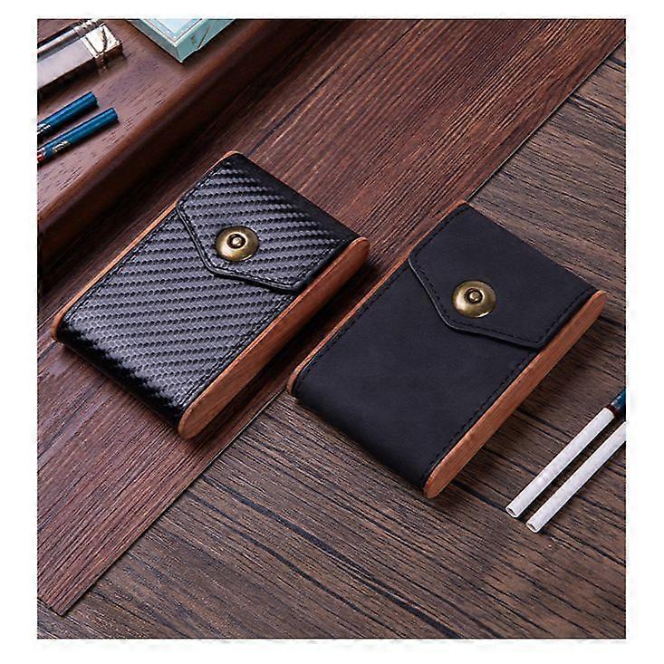 Retro Leather Solid Wood Stitching Lengthened Thin Cigarette Case Men's ...