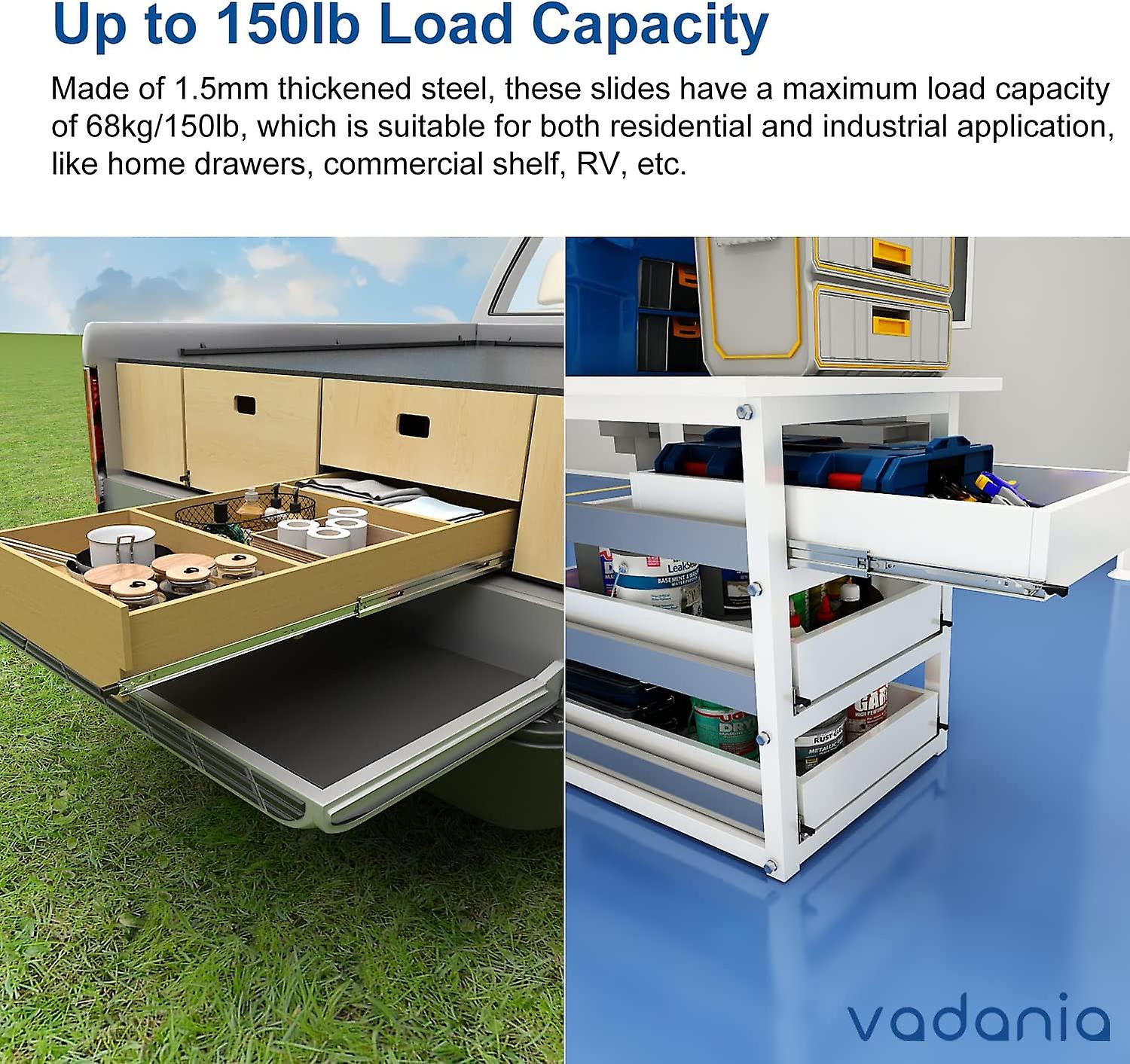 14" Heavy Duty Drawer Slide with Lock #VD1551, 150lb Load Capacity, 3 ...