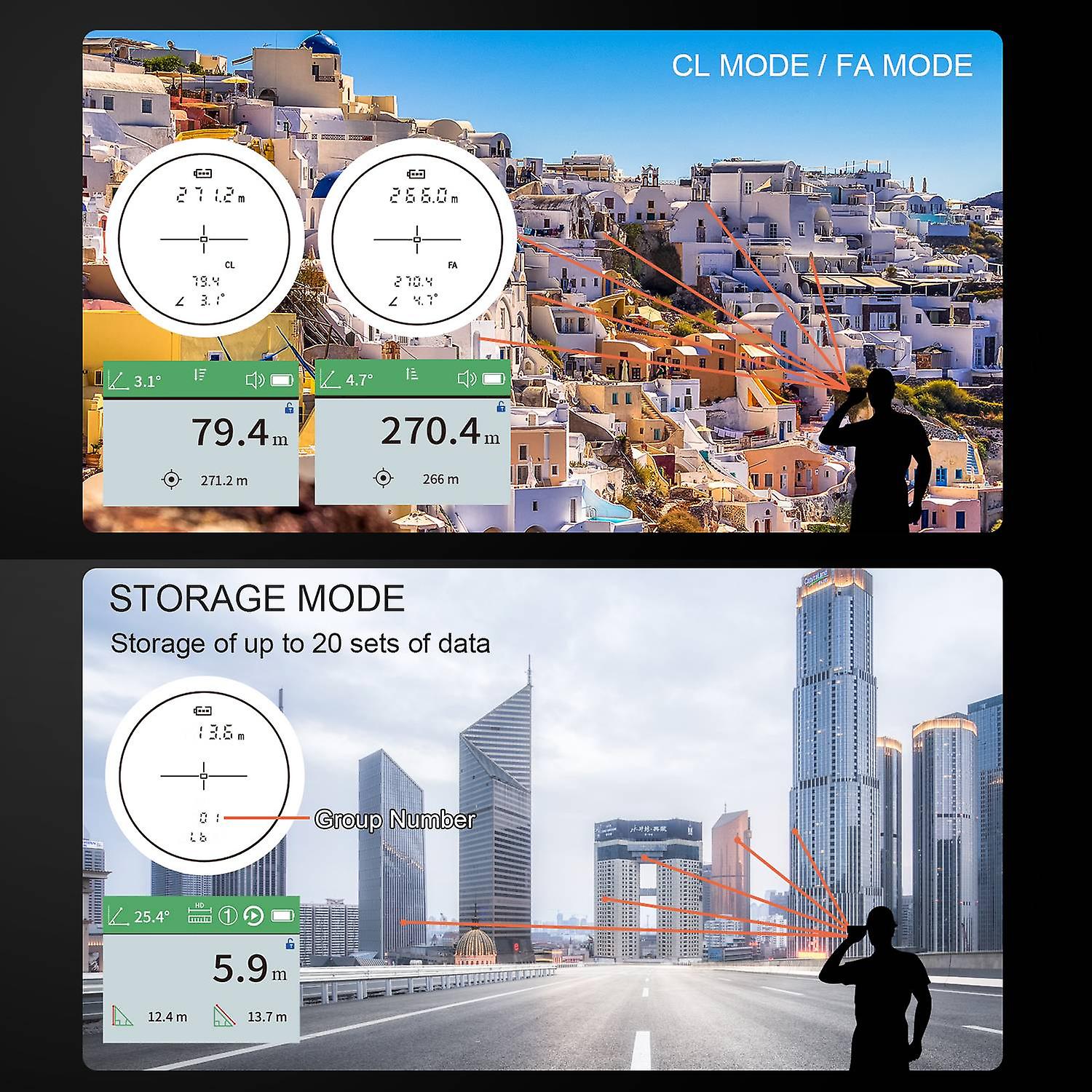 600M / 800M / 1200M / 1500M Golf Rangefinder Distance Meter with LCD ...
